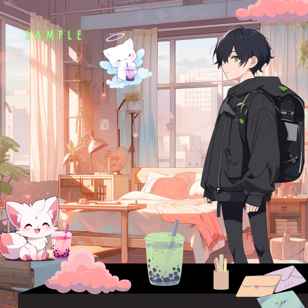 Vtuber / Pngtuber Assets | Boba Bundle | Stream & Twitch Decorations | Matcha, Taro, Strawberry ...