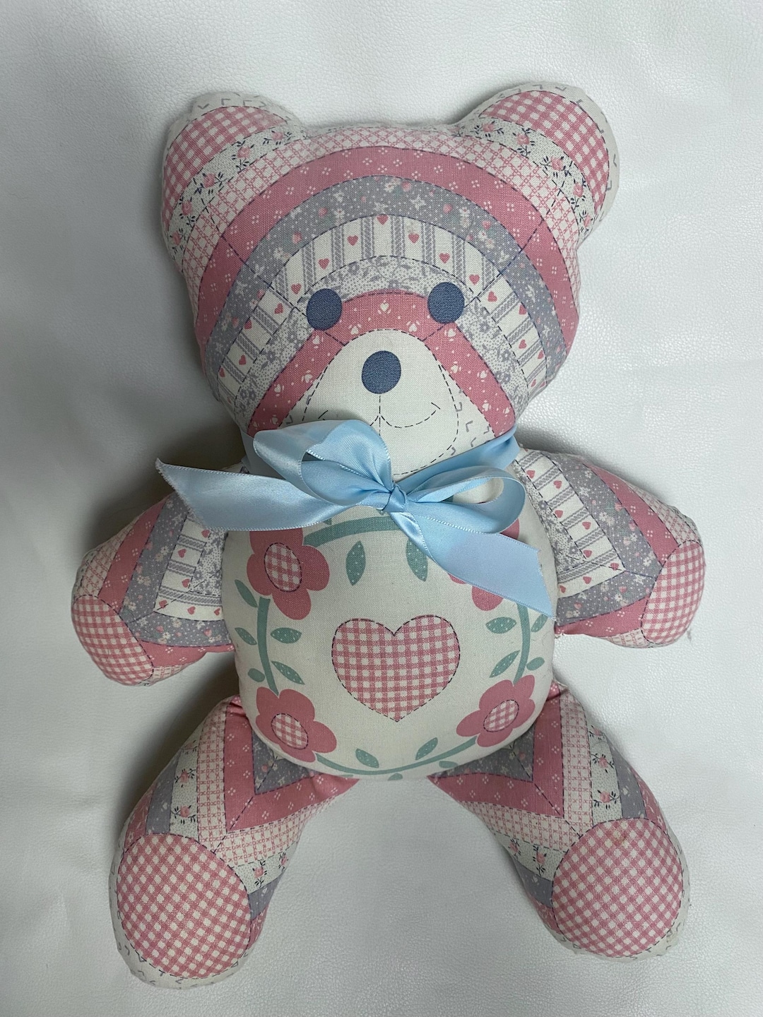 Vintage Handmade Patchwork Teddy Bear: Blue & Pink Cottagecore Plush - Etsy