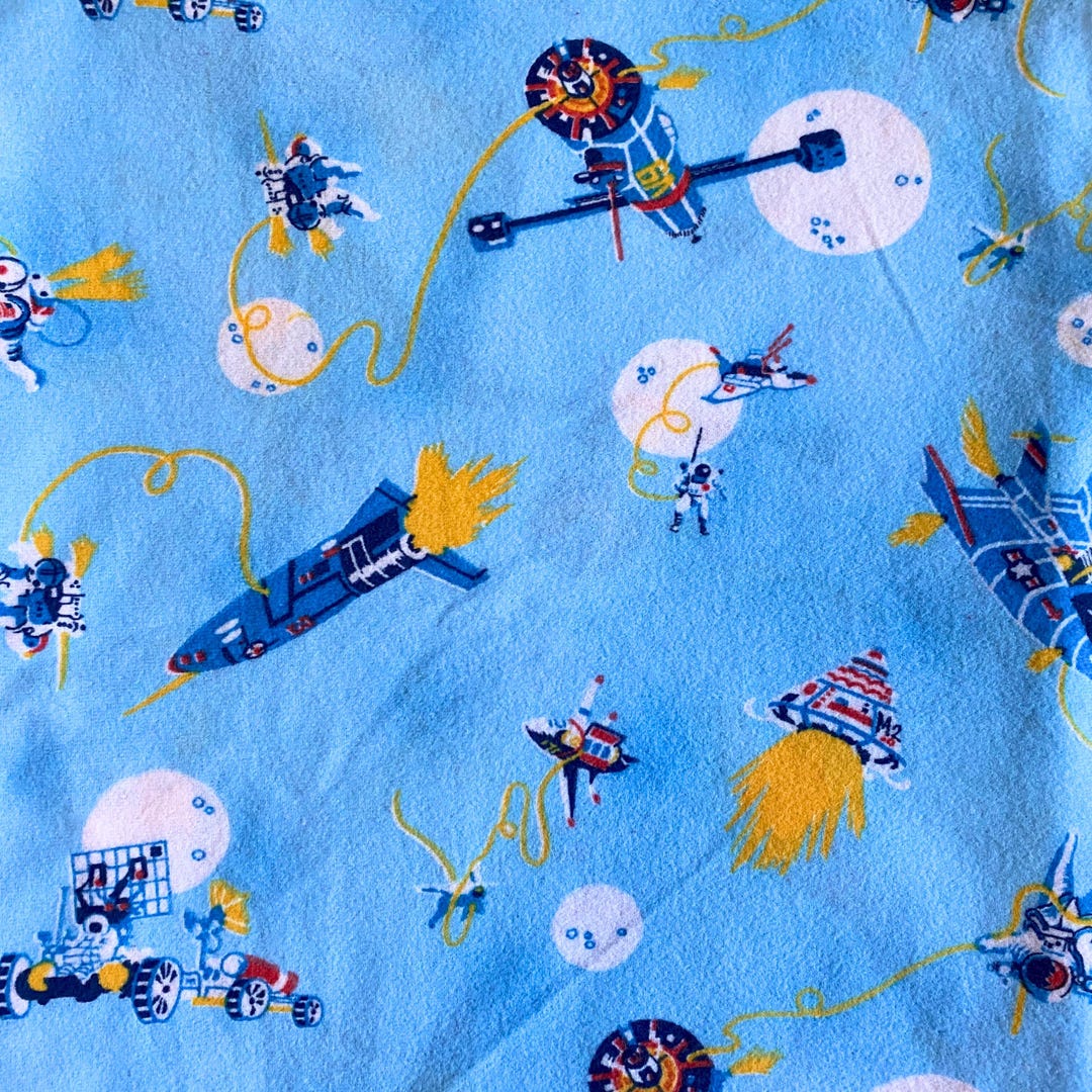 Vintage 1960s Astronaut Flannel-like Fabric, Synthetic Space Print ...