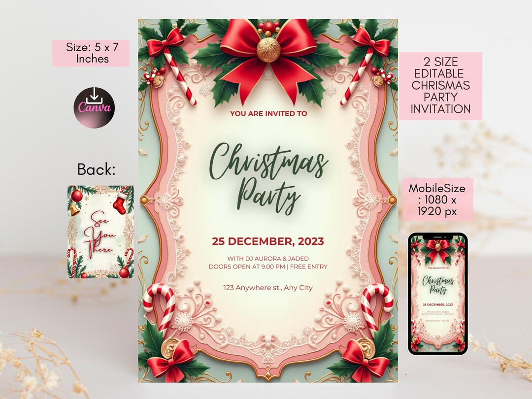 Editable Christmas Party Invitation, Editable Holiday Party Invite ...