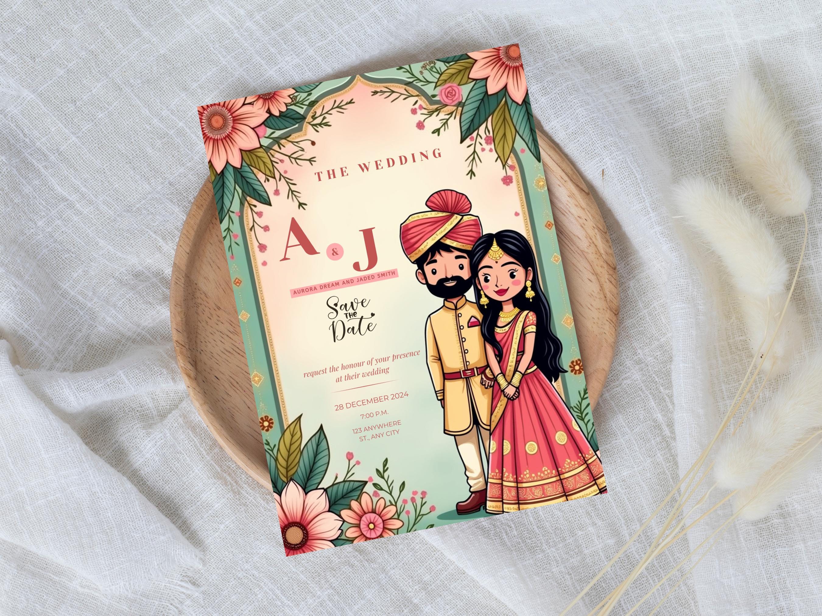 Editable Indian Wedding Invitation, Elegant Editable Template, Punjabi ...