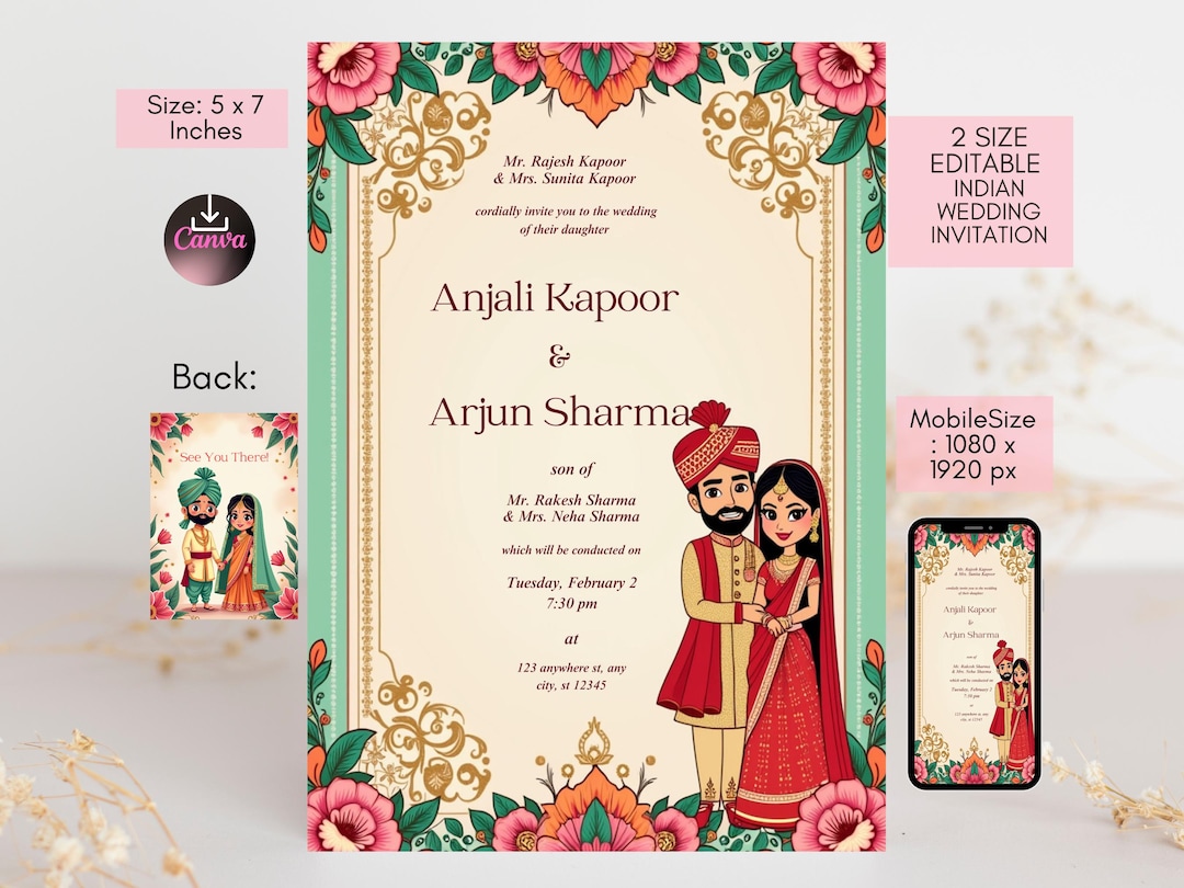 Editable Indian Wedding Invitation, Elegant Editable Template, Punjabi ...