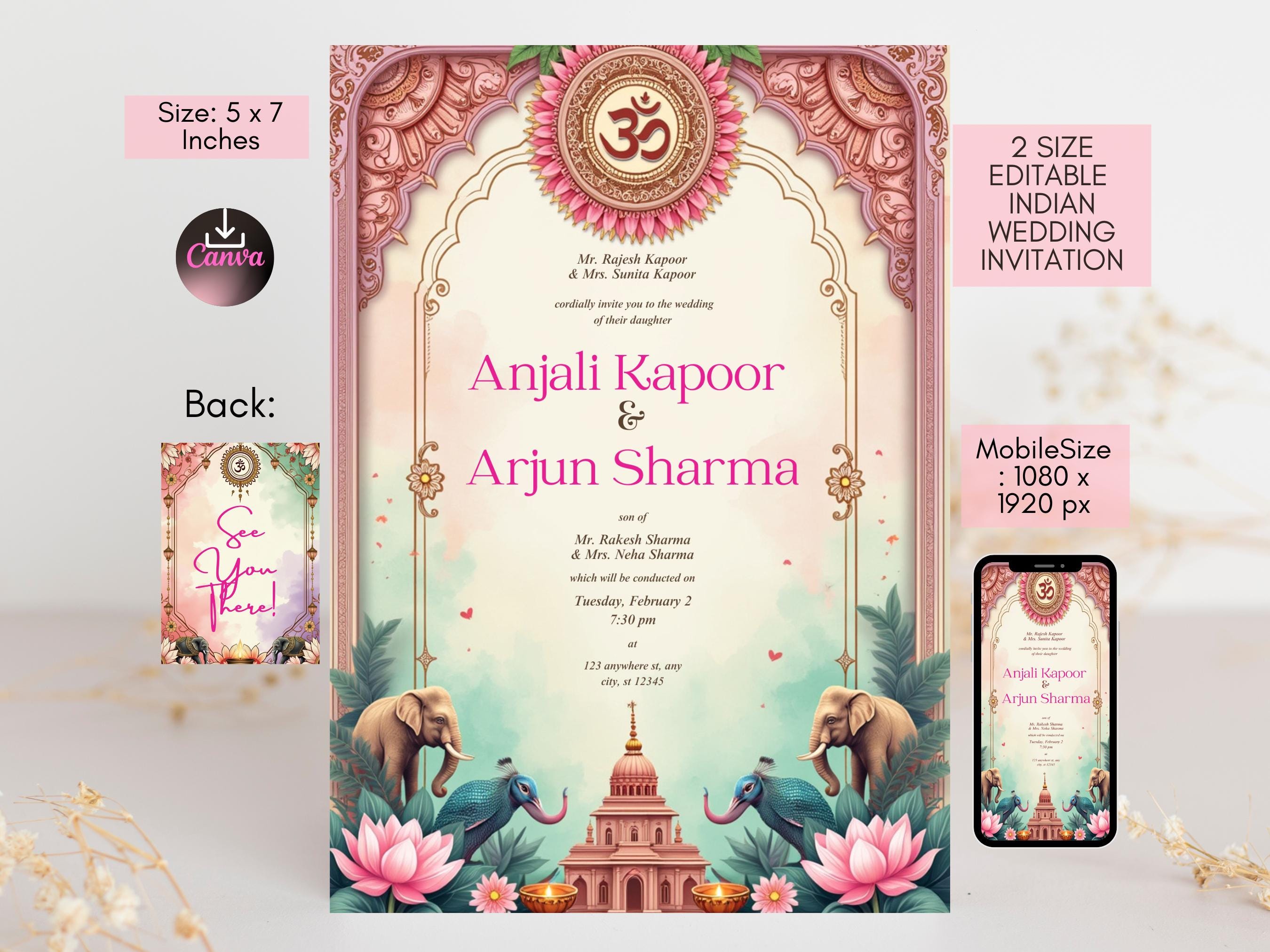 Editable Indian Wedding Invitation, Elegant Editable Template, Punjabi ...