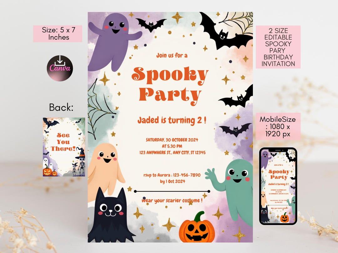 Editable Spooky Birthday Invitation, Halloween Party, Editable Birthday ...