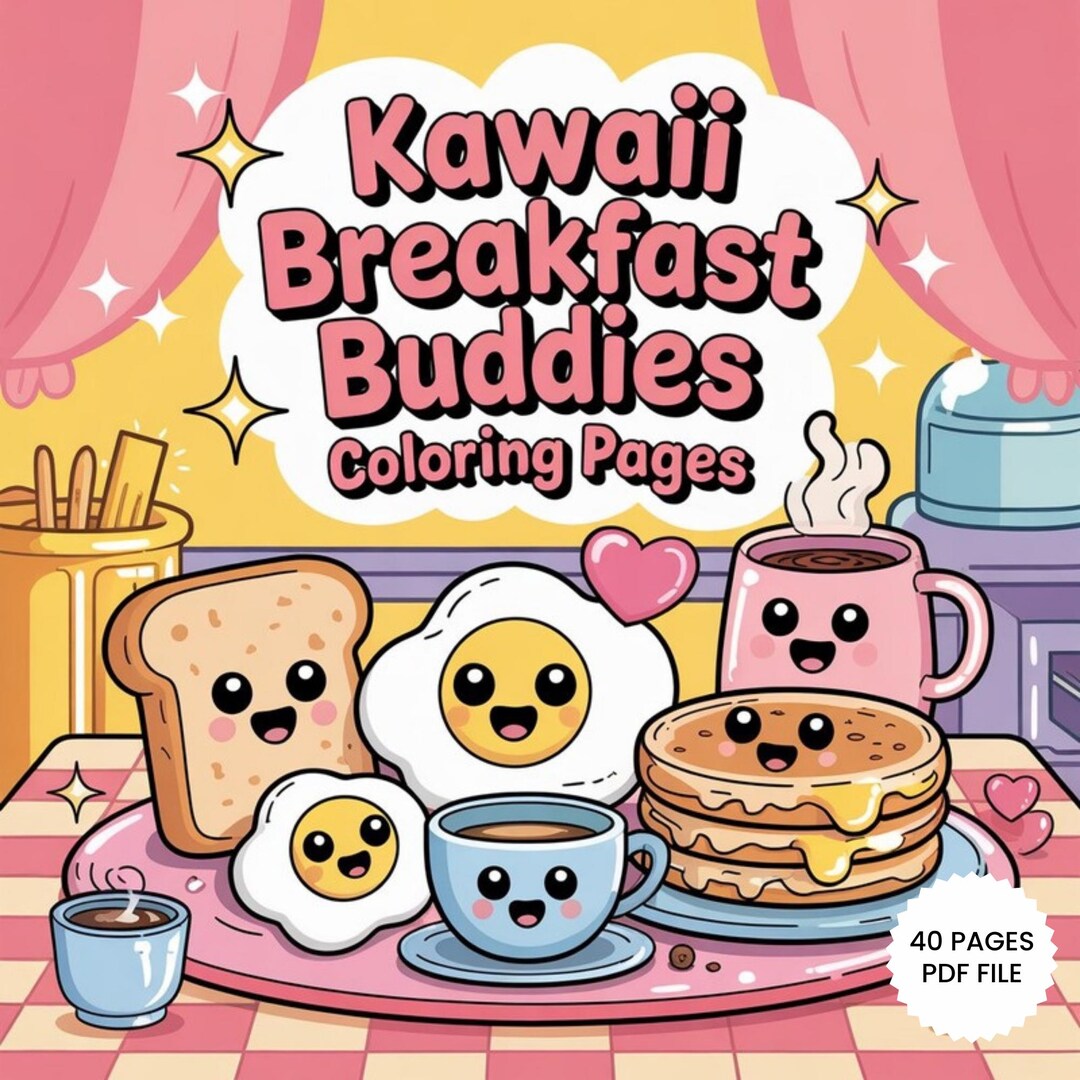 Kawaii Breakfast Buddies Coloring Pages – Cute Toast, Eggs, Coffee Cup ...