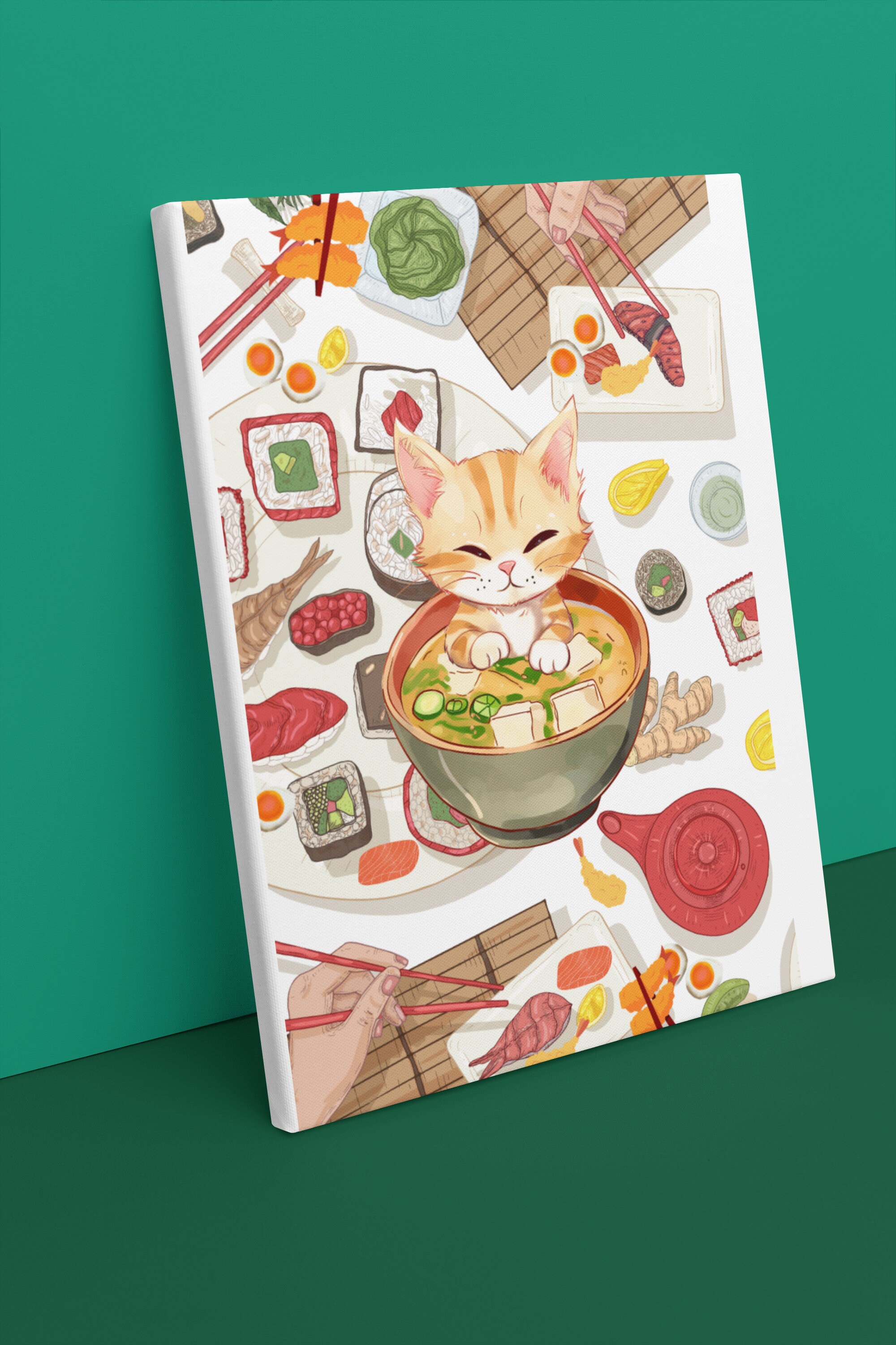 Funny Cat Dine and Dash Animation Canvas - Interactive Food Buffet Wall ...