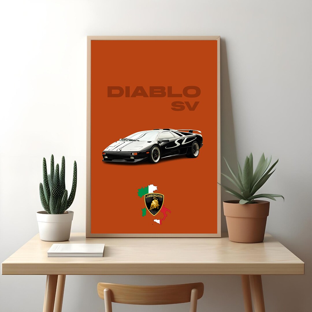 Lamborghini Diablo SV Poster, Sports Car Wall Art, Garage Wall Decor ...