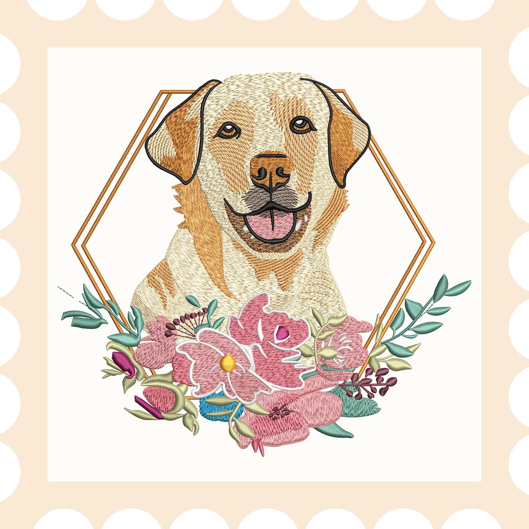 Golden Retriever Embroidery Designs, Golden With Flower Machine ...