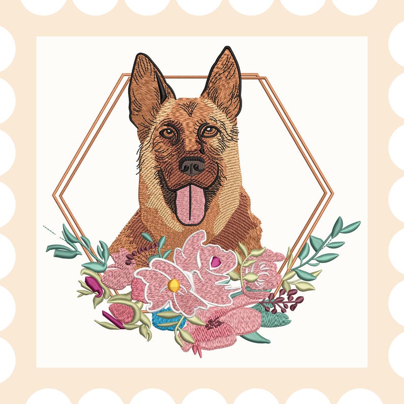German Shepherd Embroidery Designs, Flower German Dog Machine ...