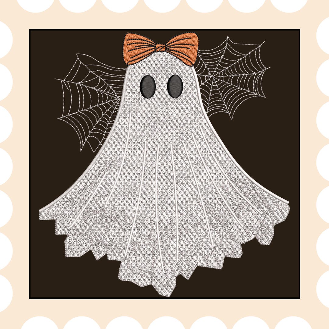 Spooky Ghost Embroidery Designs, Ghost With Bow Machine Embroidery ...