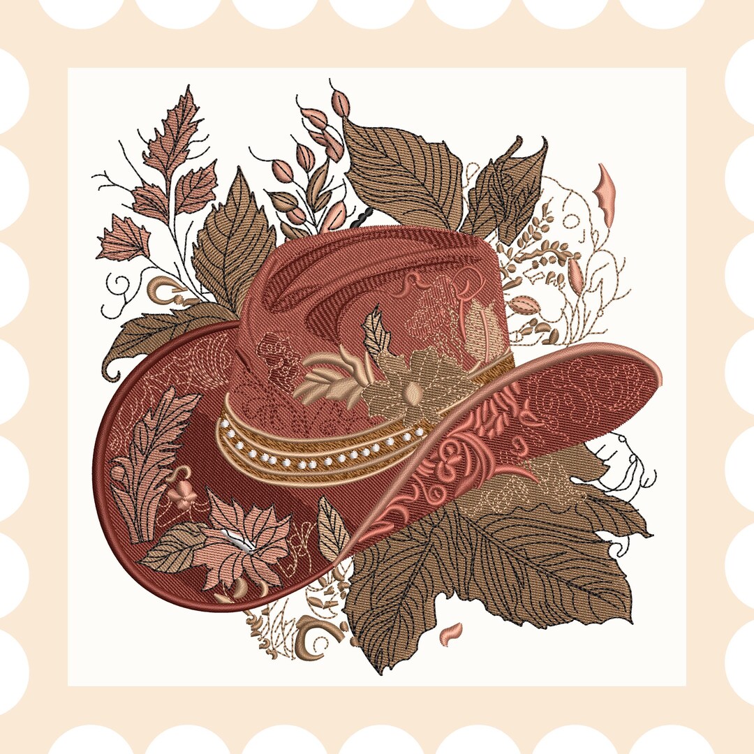 Cowboy Hat Embroidery Designs, Fall Cowboy Machine Embroidery, Fall ...