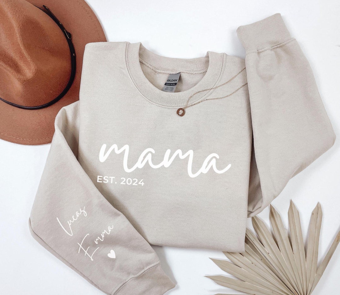 Custom Mama Sweatshirt With Est. Year and Children Name on Sleeve, Mom ...