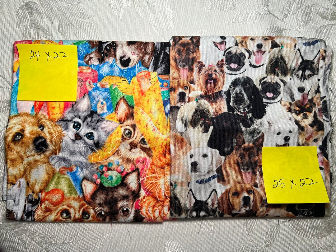 Fabric Destash - 2 Piece Fabric Bundle - Cats and Dogs, Animals, Pets ...