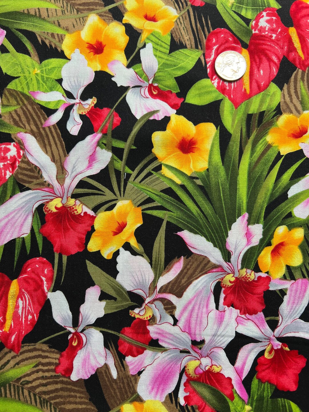Fabric Destash - Orchids, Lilies, Anthuriums, Flowers - 1 Yard - Ready ...