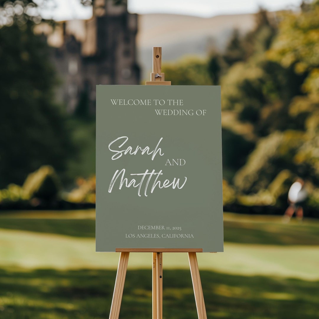 Elegant Welcome Wedding Sign, Sage Green Wedding Decoration, Luxury ...