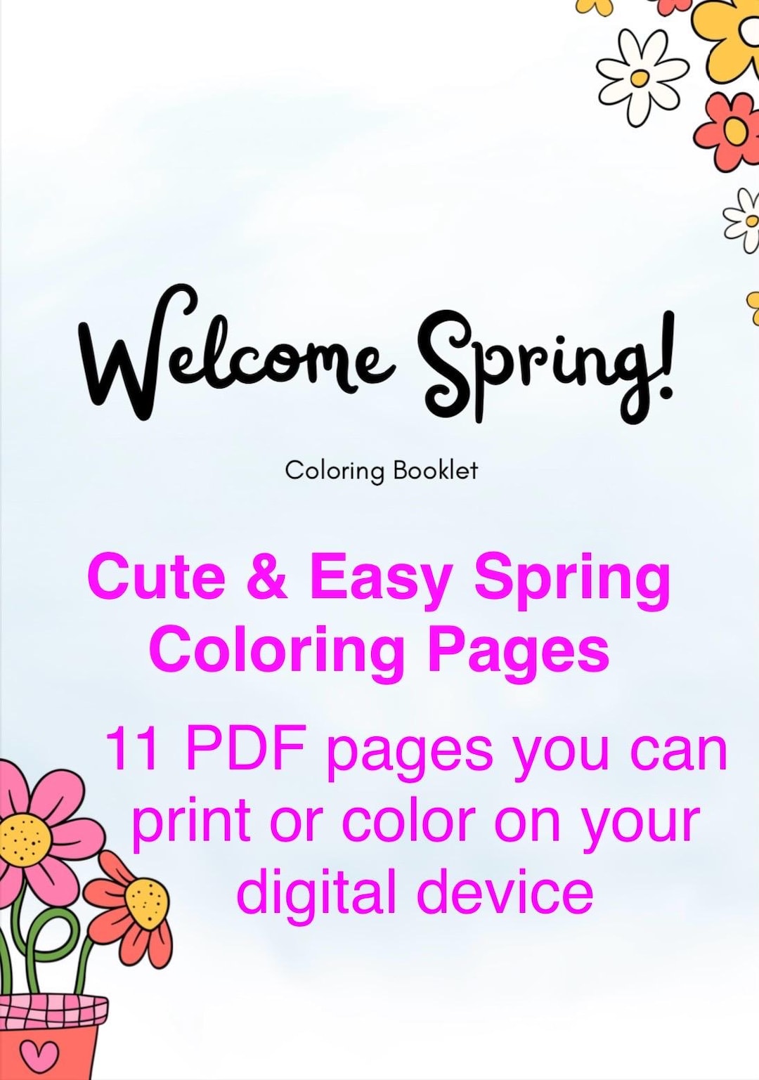 PDF 11 Cute & Easy Spring Coloring Pages - Etsy