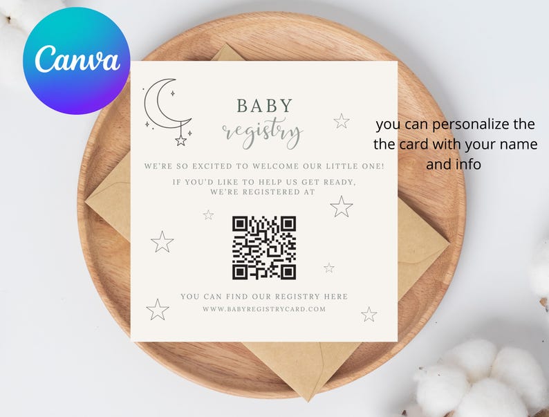Baby Registry Card With QR Code | Moon & Stars Baby Registry | Editable ...