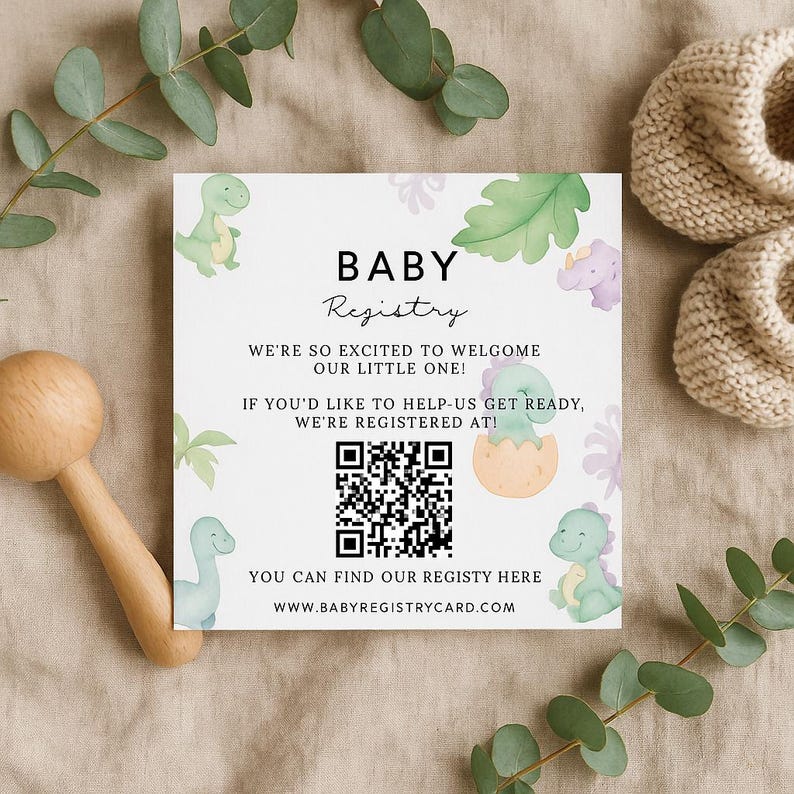 Editable Dino Baby Shower Registry Card Canva Template | Printable Baby ...