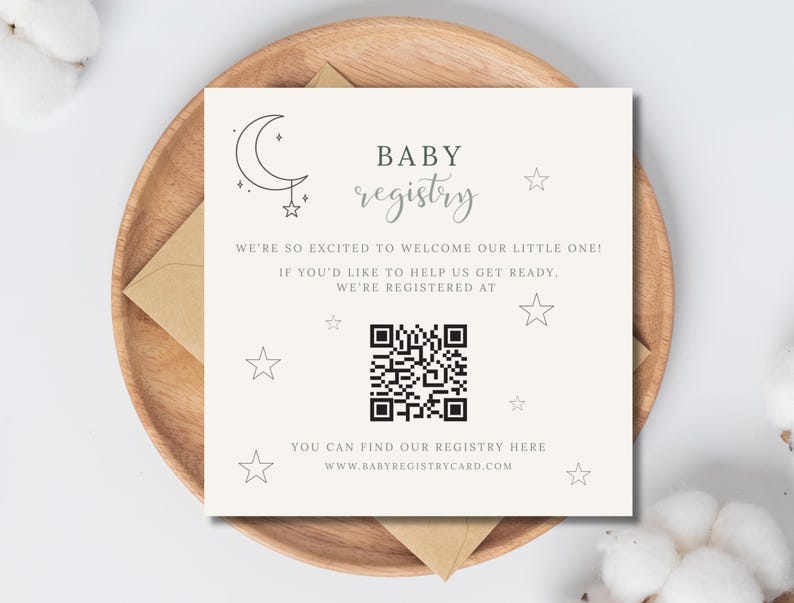 Baby Registry Card With QR Code | Moon & Stars Baby Registry | Editable ...