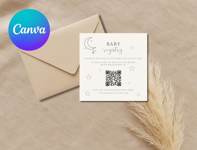 Baby Registry Card With QR Code | Moon & Stars Baby Registry | Editable ...