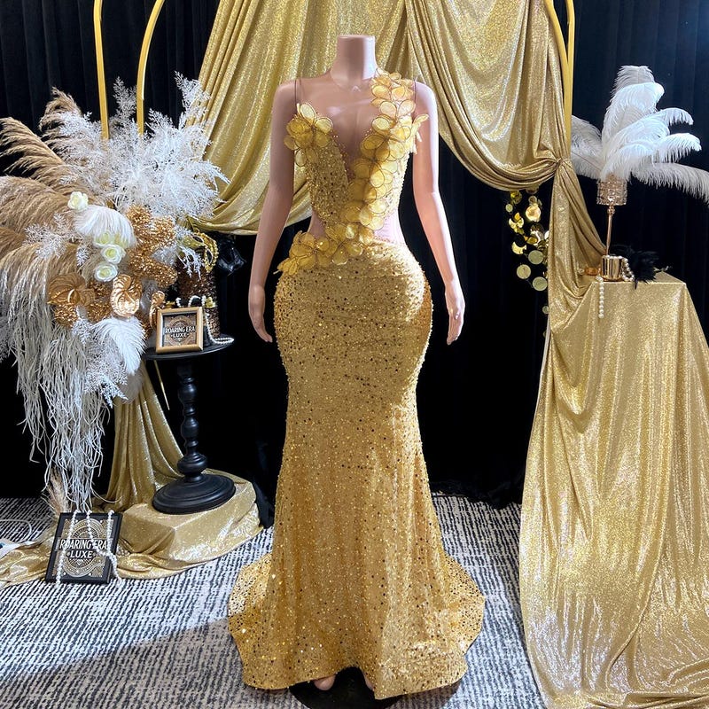 Gold Prom Dress - Etsy