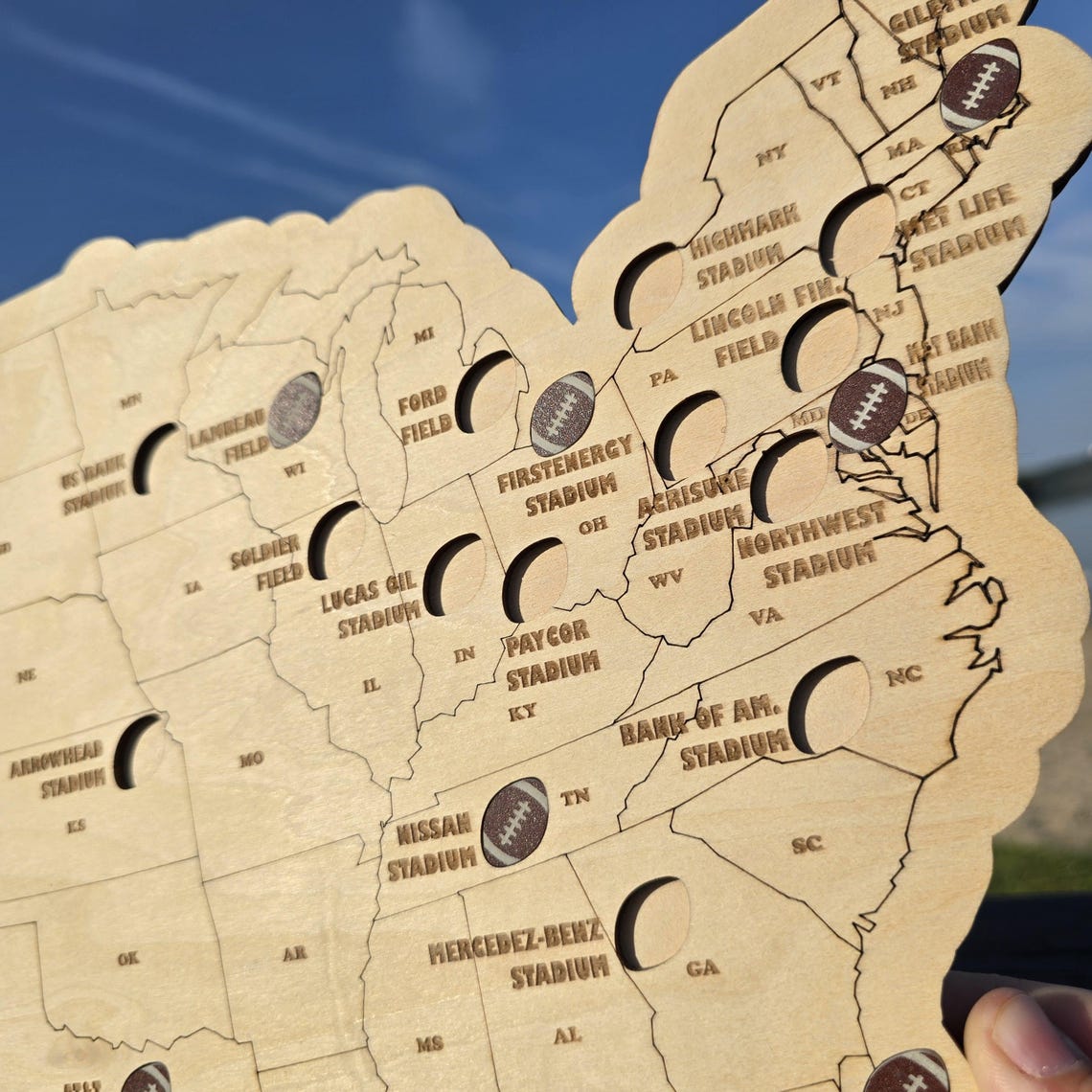 Football Stadium Travel Map- NFL Fields With Football Cutouts to Mark ...