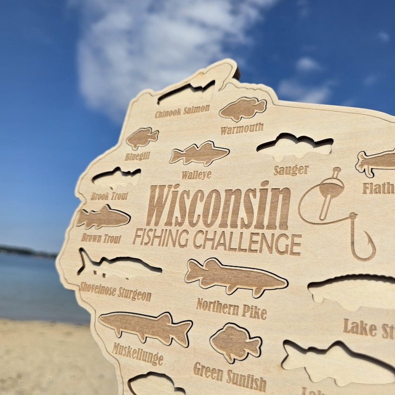 Wisconsin Fishing Map| Fishing Log Gift for Fisherman| Game Fish of WI ...
