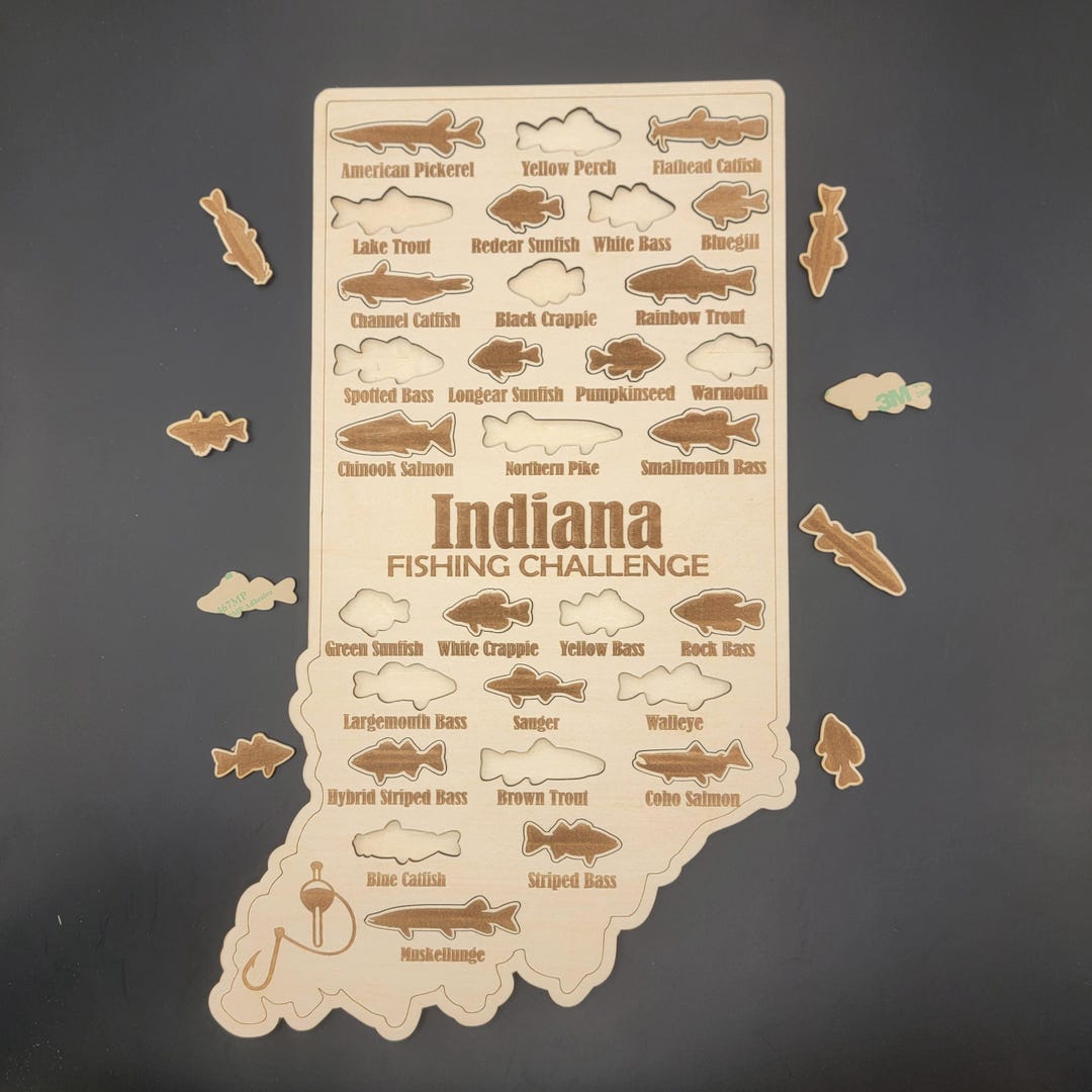 Indiana Fishing Map| Fishing Log Gift for Fisherman| Game Fish of IN ...