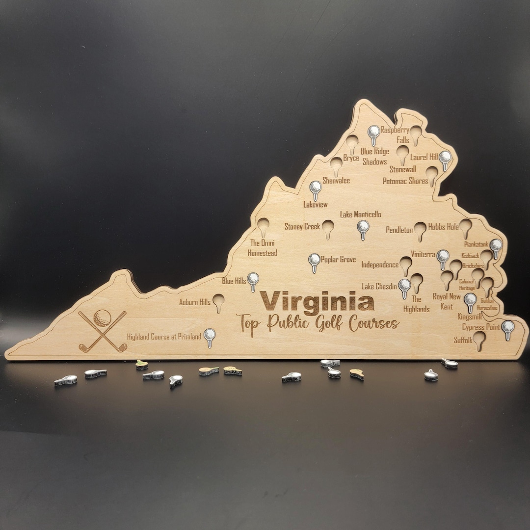 Virginia Golf Courses Map- Gift for a Golfer With Golf Ball Cutouts to ...
