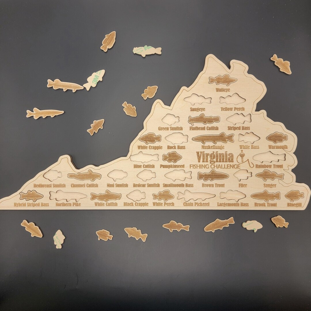 Virginia Fishing Map Fishing Gift for Fisherman. Game Fish of VA With ...