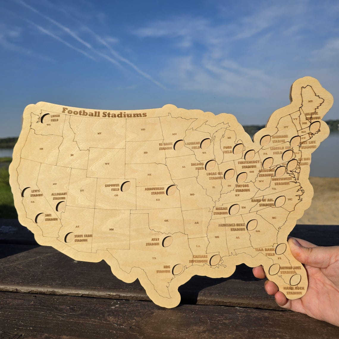 Football Stadium Travel Map- NFL Fields With Football Cutouts to Mark ...