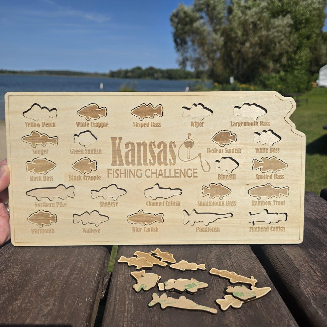 Kansas Fishing Map| Fishing Log Gift for Fisherman| Game Fish of KS ...