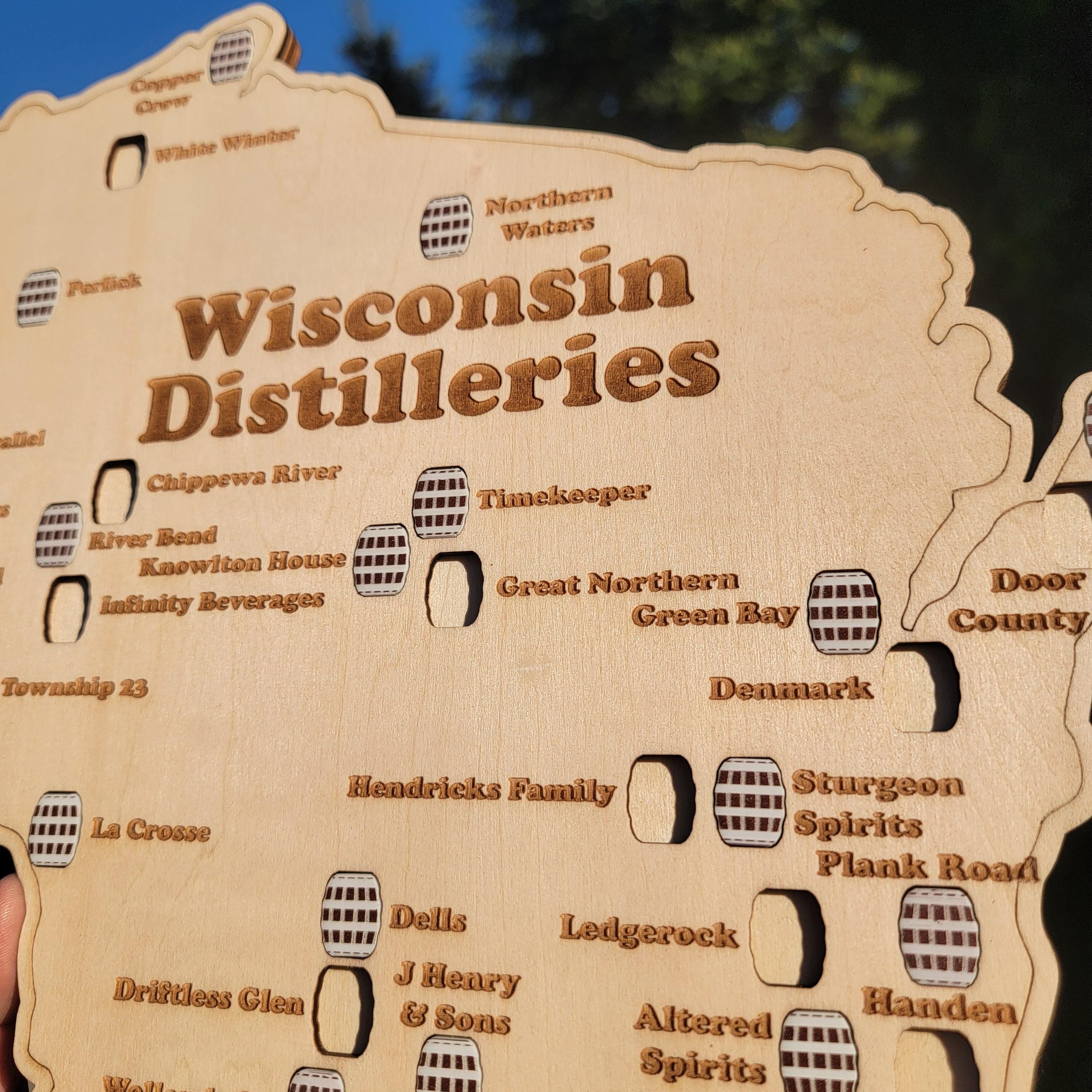 Wisconsin Distilleries Map- With Wood Barrel Cutouts to Mark the Ones ...