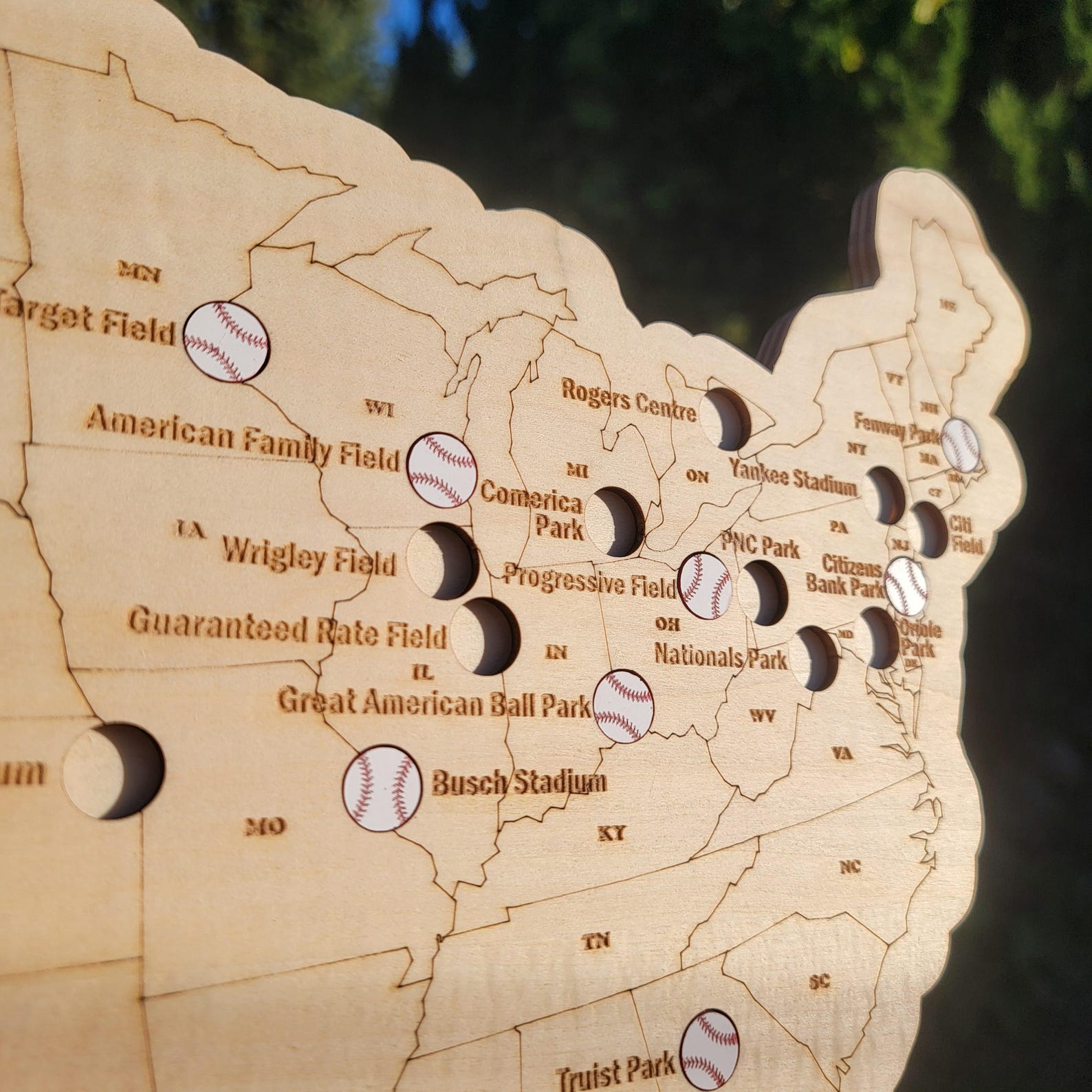 Baseball Stadium Travel Map- MLB Ball Parks With Baseball Cutouts to ...