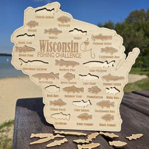 Wisconsin Fishing Map| Fishing Log Gift for Fisherman| Game Fish of WI ...