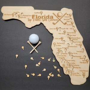 Florida Golf Courses Map Gift for a Golfer With Golf Ball Cutouts to ...