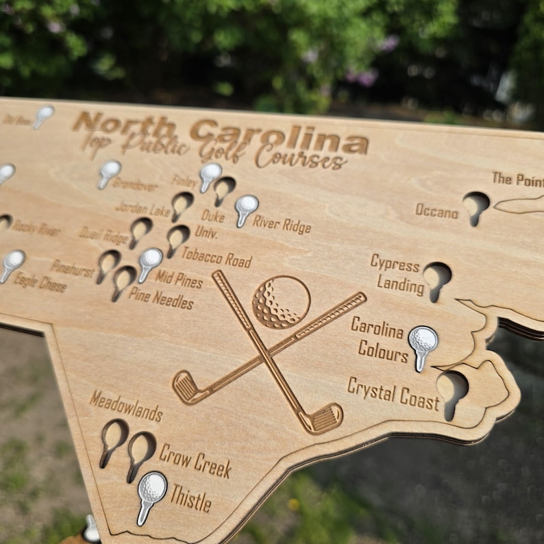 North Carolina Golf Courses Map- Gift for a Golfer With Golf Ball Cutouts to Track the Courses ...