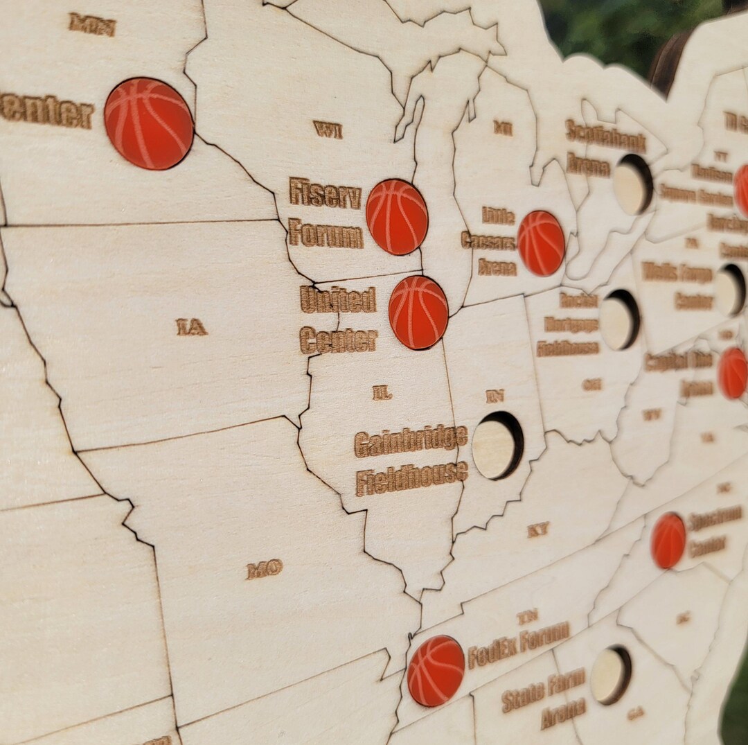 Basketball Stadium Travel Map- NBA Courts With Basketball Cutouts to ...