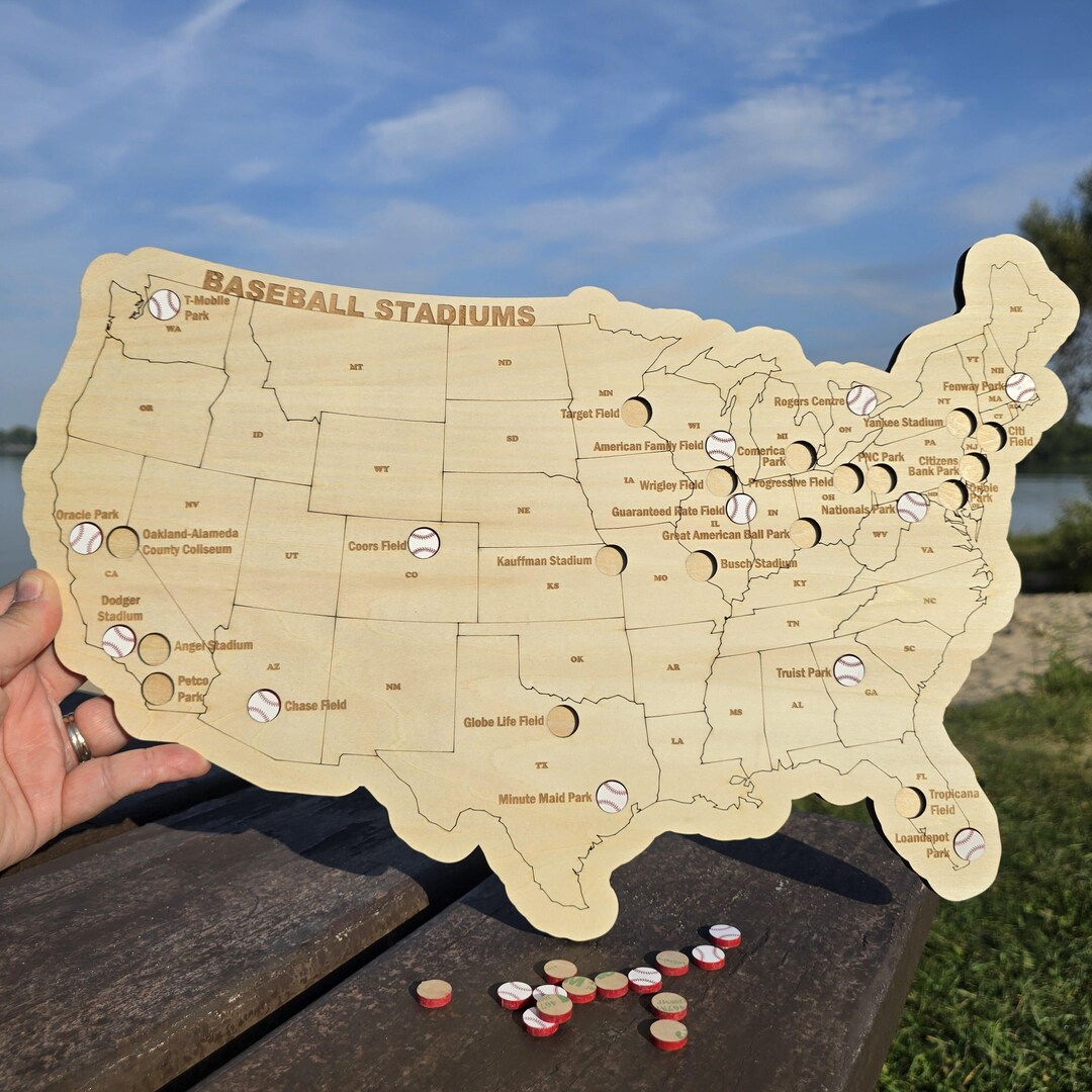 Baseball Stadium Travel Map- MLB Ball Parks With Baseball Cutouts to ...