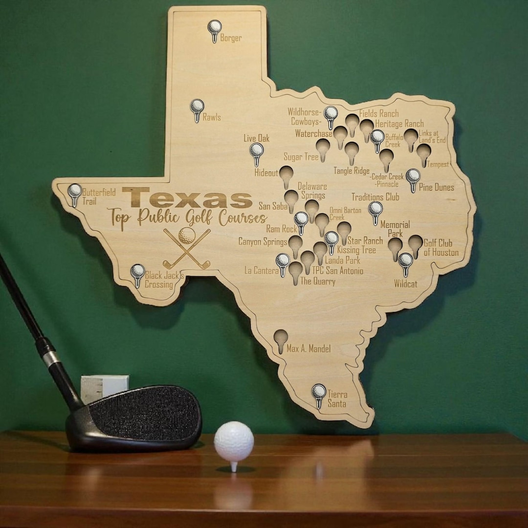 Texas Golf Courses Map- Gift for a Golfer in TX With Golf Ball Cutouts ...