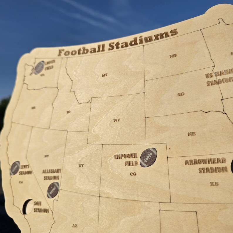 Football Stadium Travel Map- NFL Fields With Football Cutouts to Mark ...