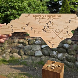 North Carolina Golf Courses Map- Gift for a Golfer With Golf Ball Cutouts to Track the Courses ...