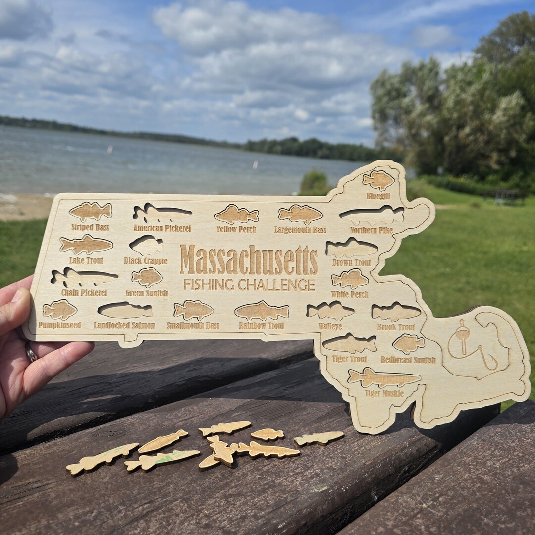 Massachusetts Fishing Map| Fishing Log Gift for Fisherman| Game Fish of ...