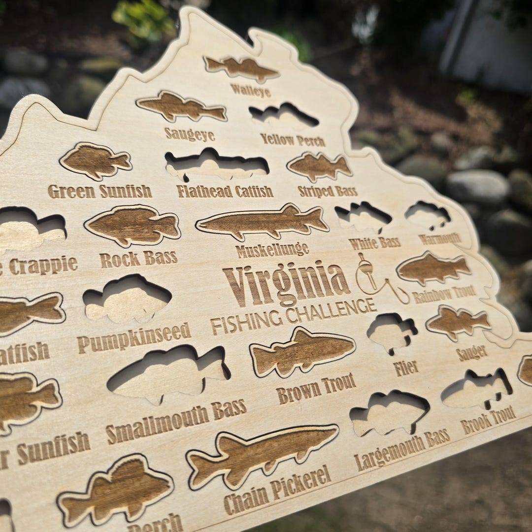 Virginia Fishing Map| Fishing Log Gift for Fisherman| Game Fish of VA ...