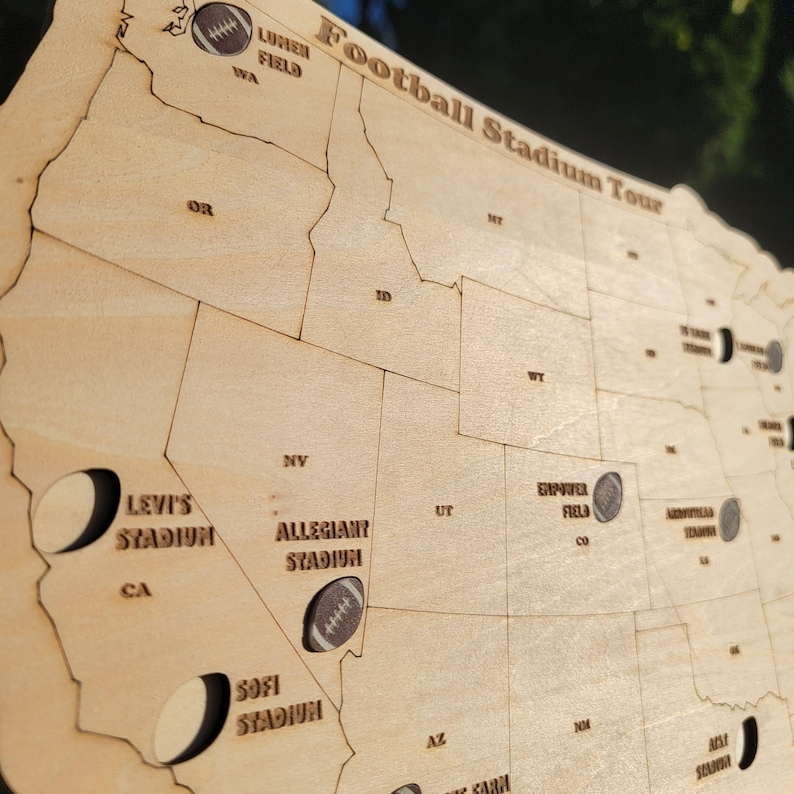 Football Stadium Travel Map- NFL Fields With Football Cutouts to Mark ...