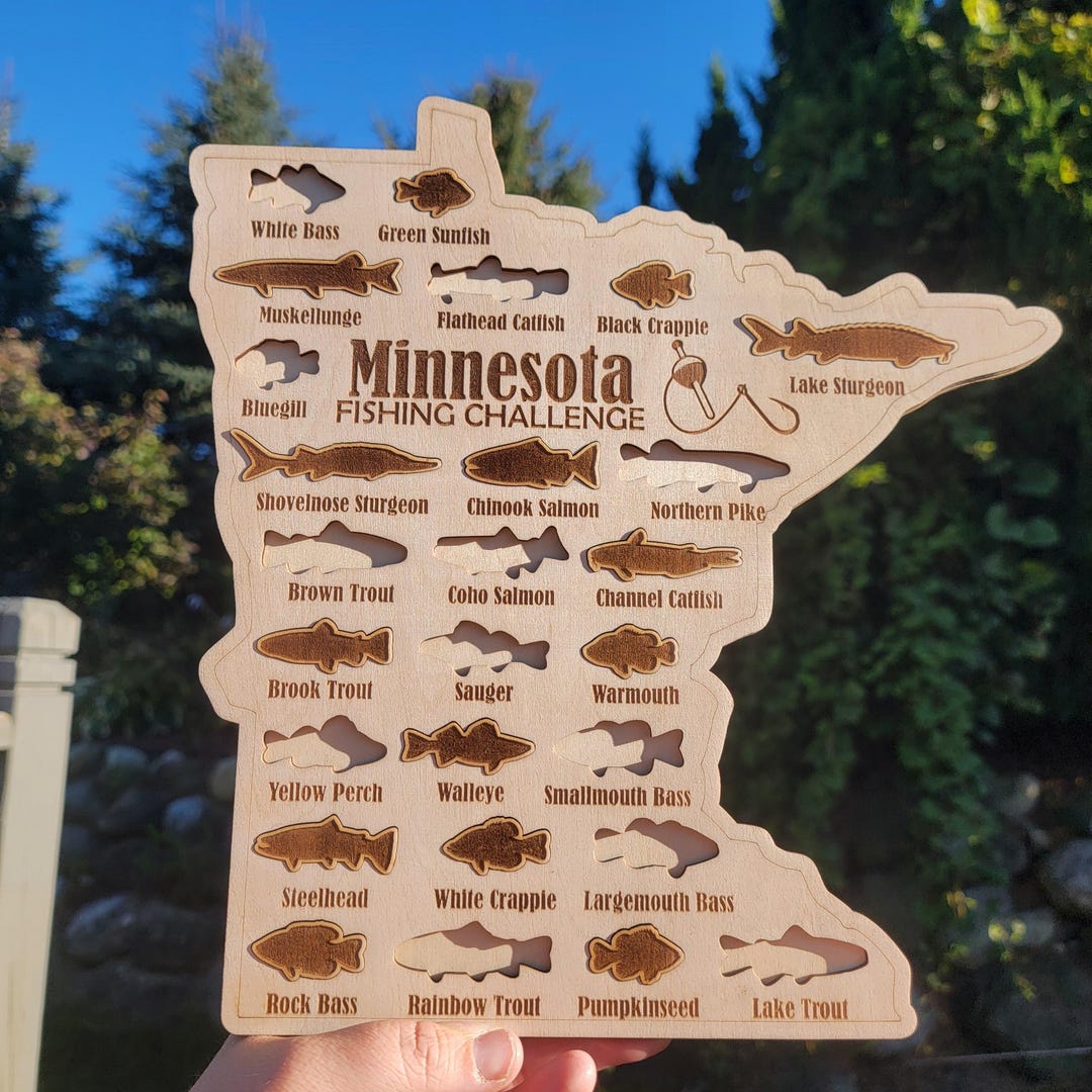 Minnesota Fishing Map| Fishing Log Gift for Fisherman| Game Fish of MN With Fish Cutouts to ...
