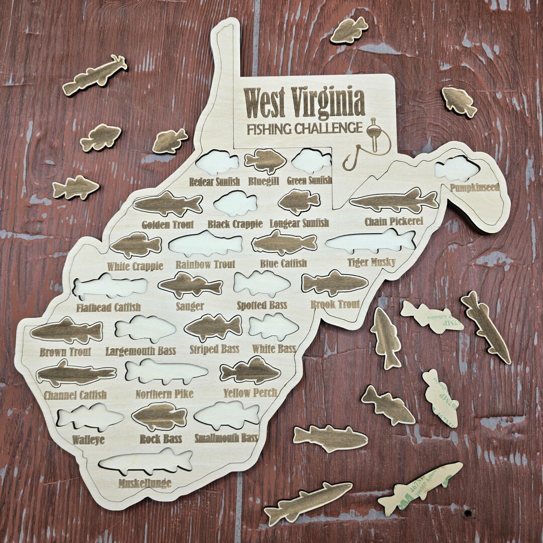 West Virginia Fishing Map| Fishing Log Gift for Fisherman| Game Fish of ...