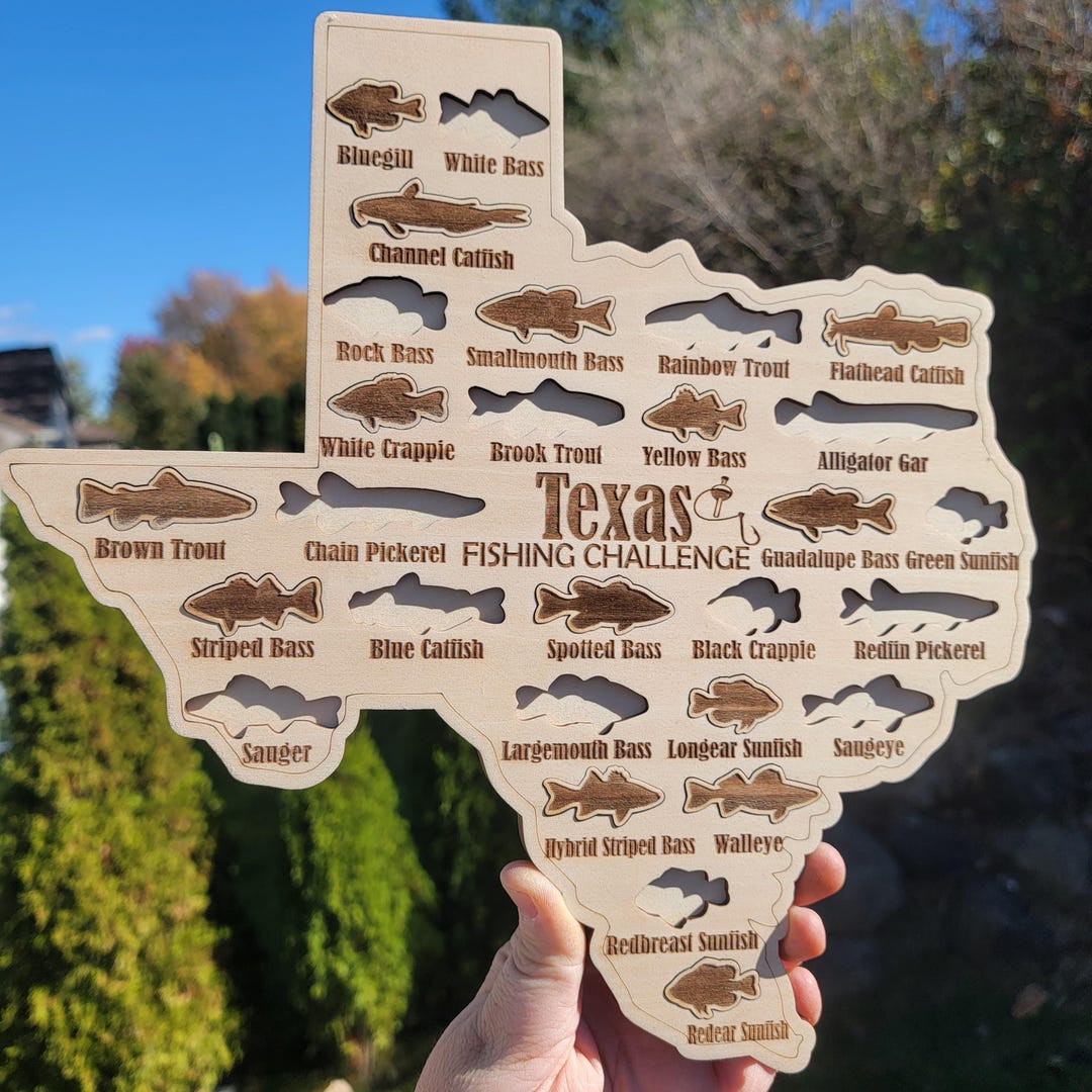Texas Fishing Map Fishing Gifts for Fisherman Fresh Water Game Fish of ...