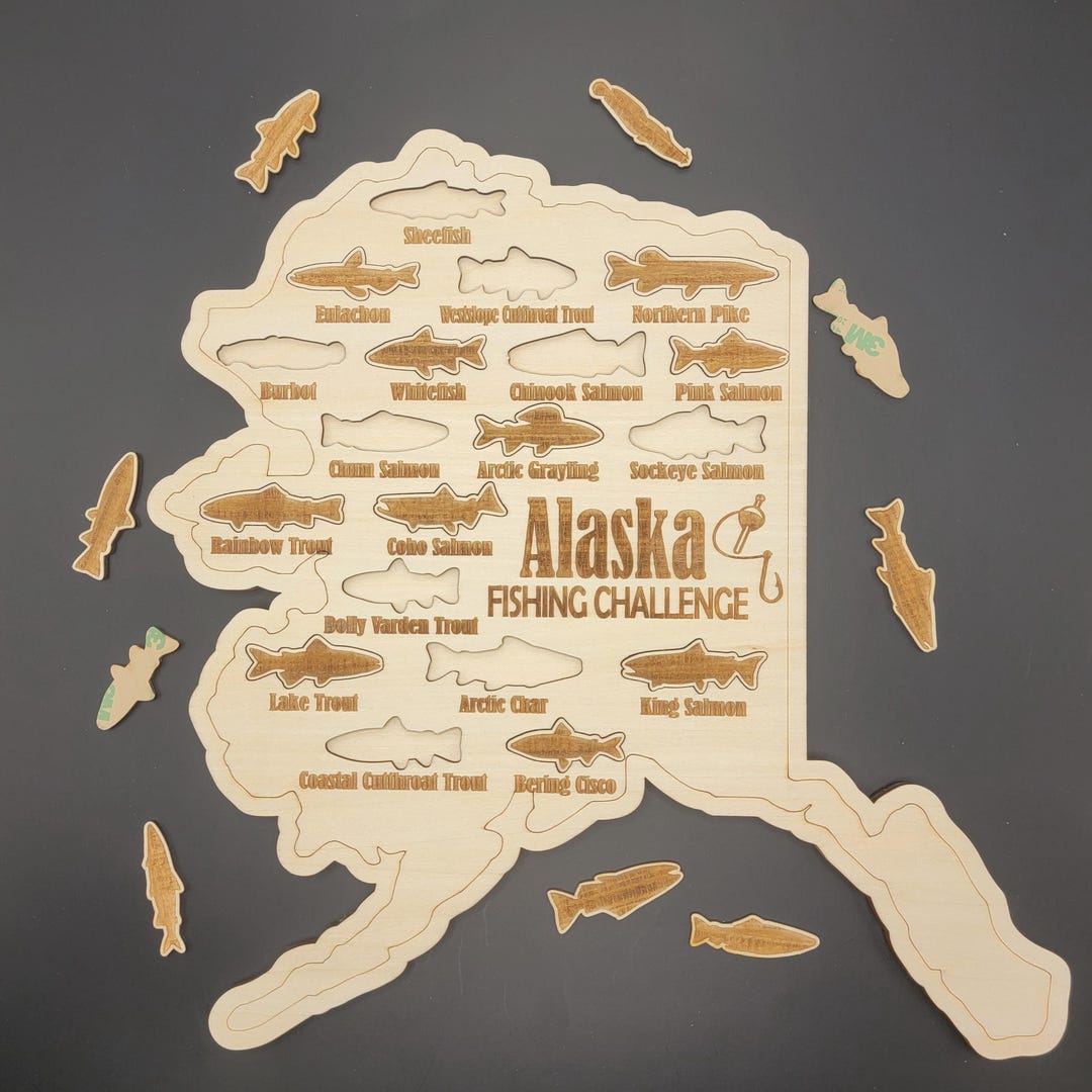 Alaska Fishing Map | Fishing Log Gift for Fisherman | Game Fish of AK ...