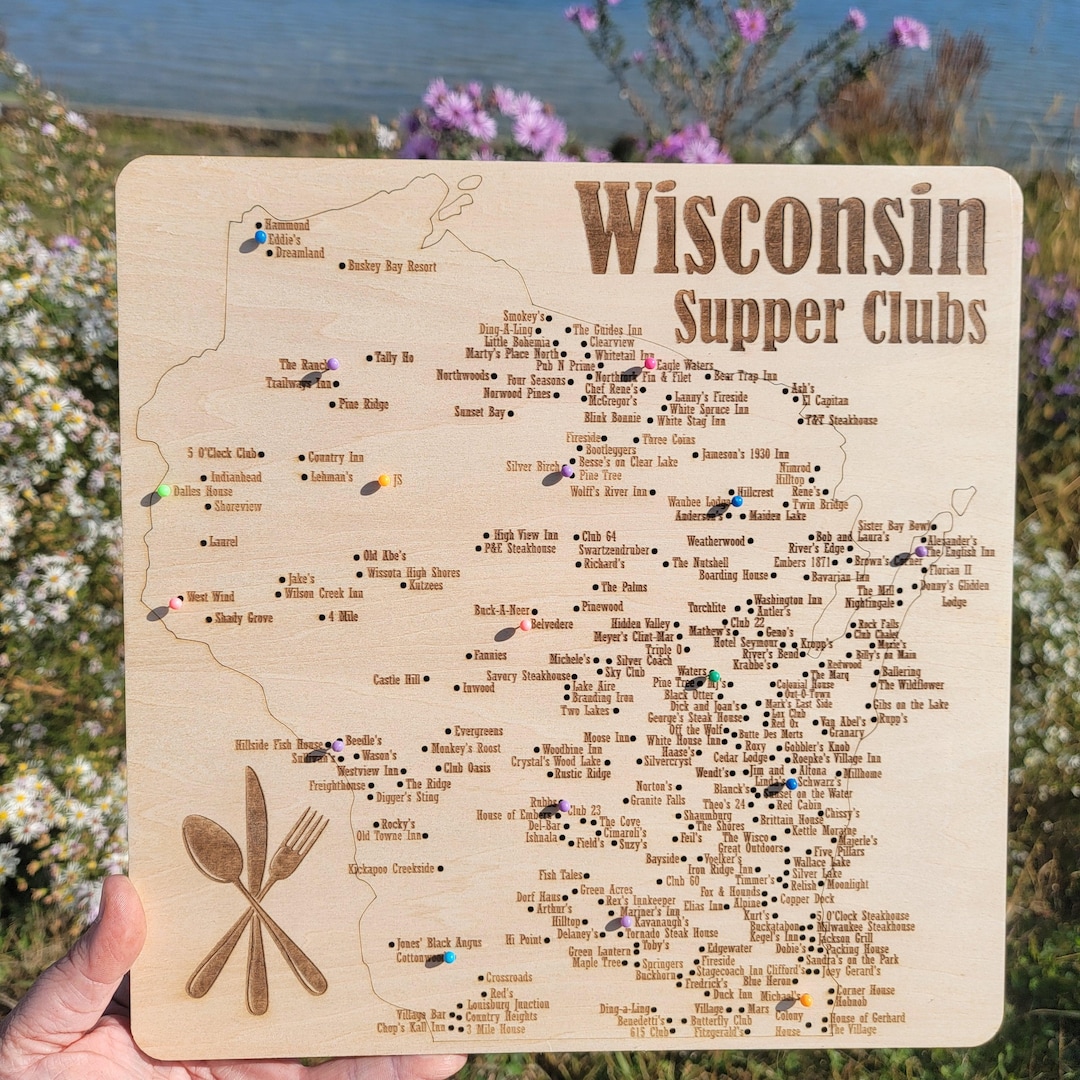 Wisconsin Supper Clubs Map- Track Your Adventures Using Push Pins to ...
